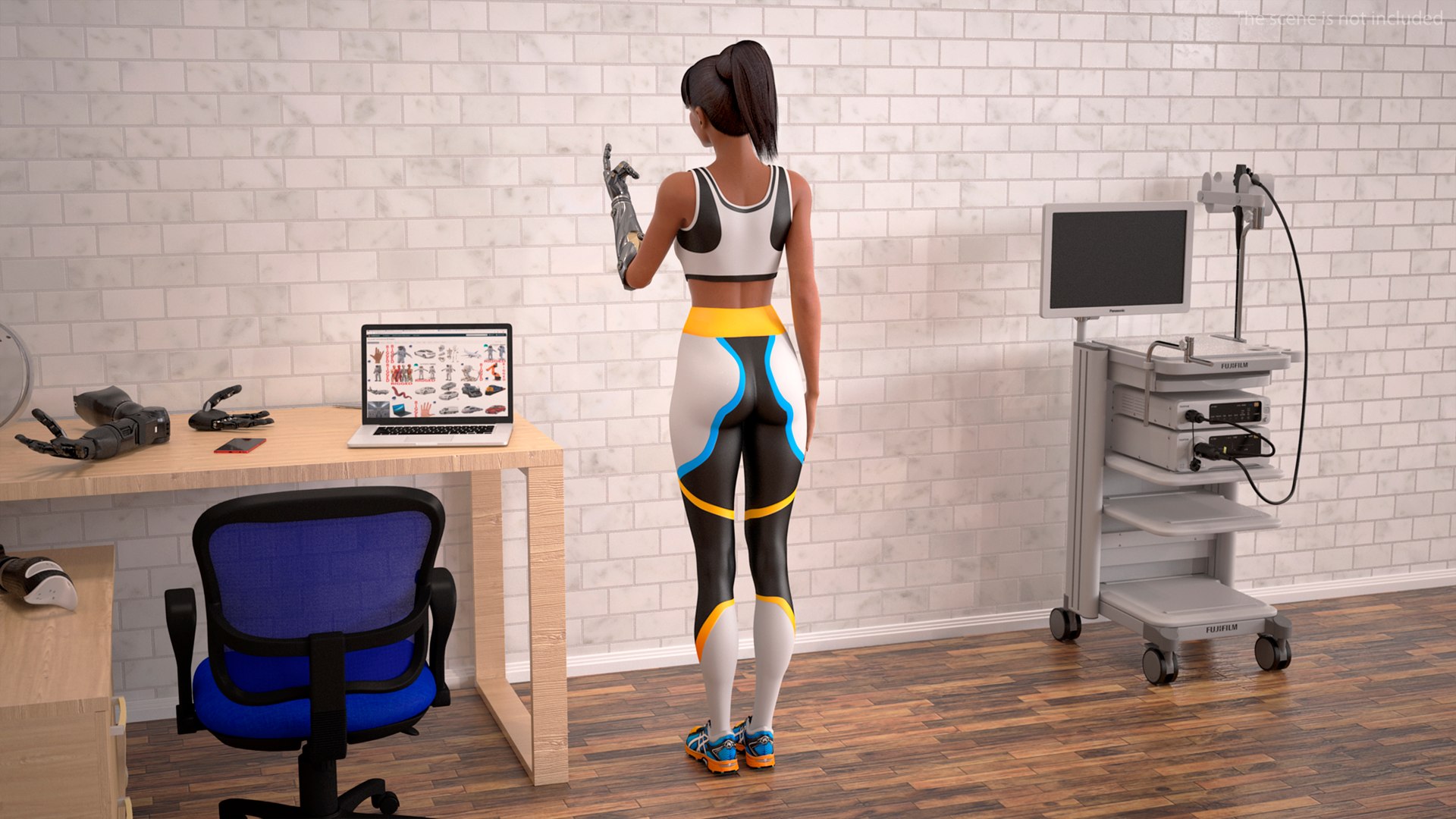 3D Model Athletic Woman With Futuristic Bionic Arm Rock Pose ...