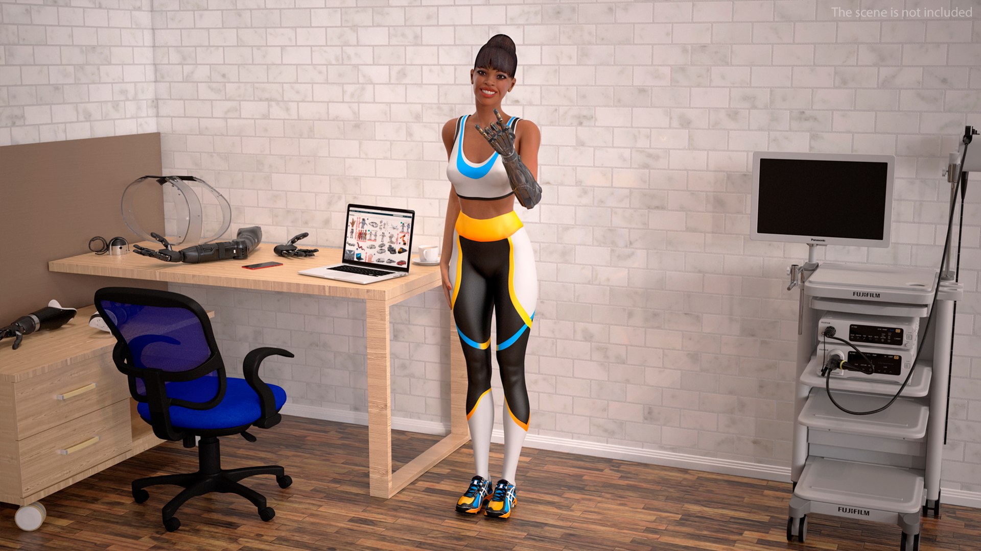 3D Model Athletic Woman With Futuristic Bionic Arm Rock Pose ...