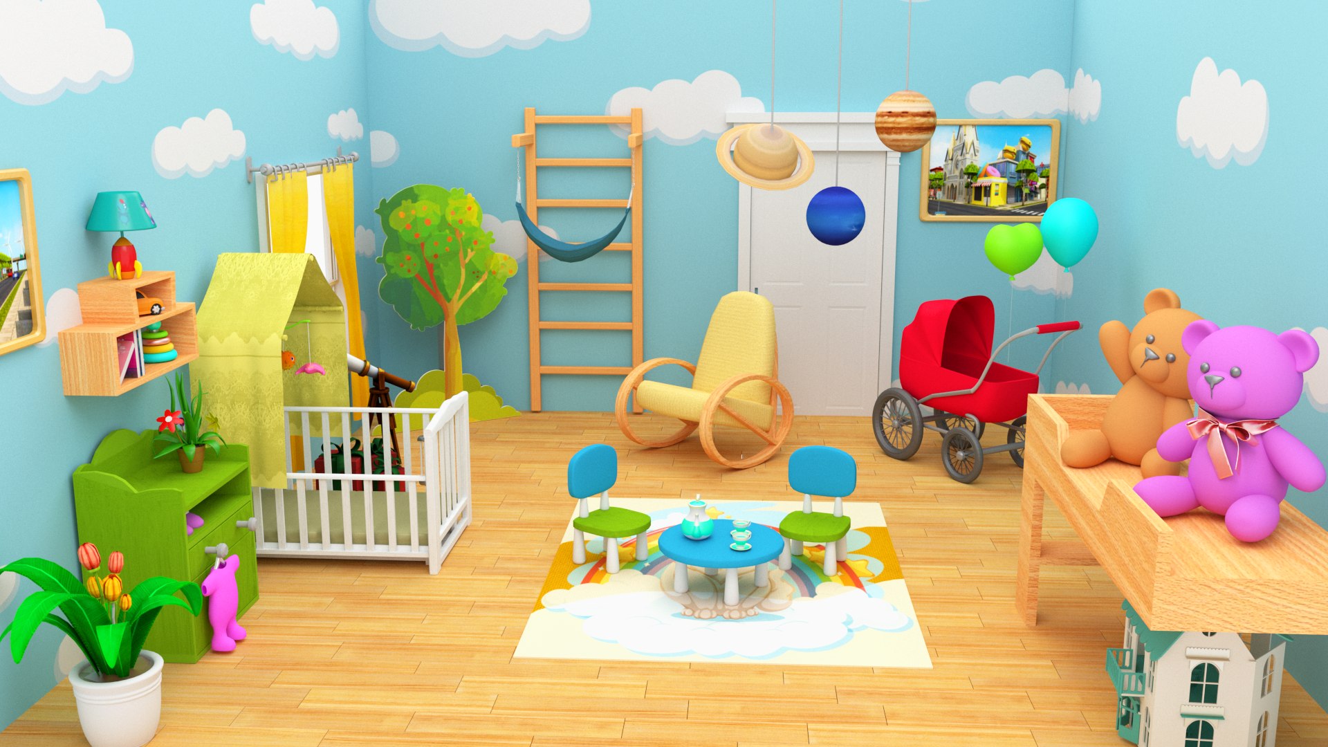 3D Cartoon Baby Bedroom Low-poly Low-poly 3D Model Low-poly 3D Model ...