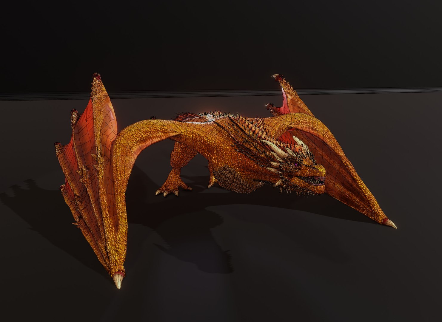 Realistic Gold Wyvern Animated Game-ready Low-poly 3D Model 3D Model ...