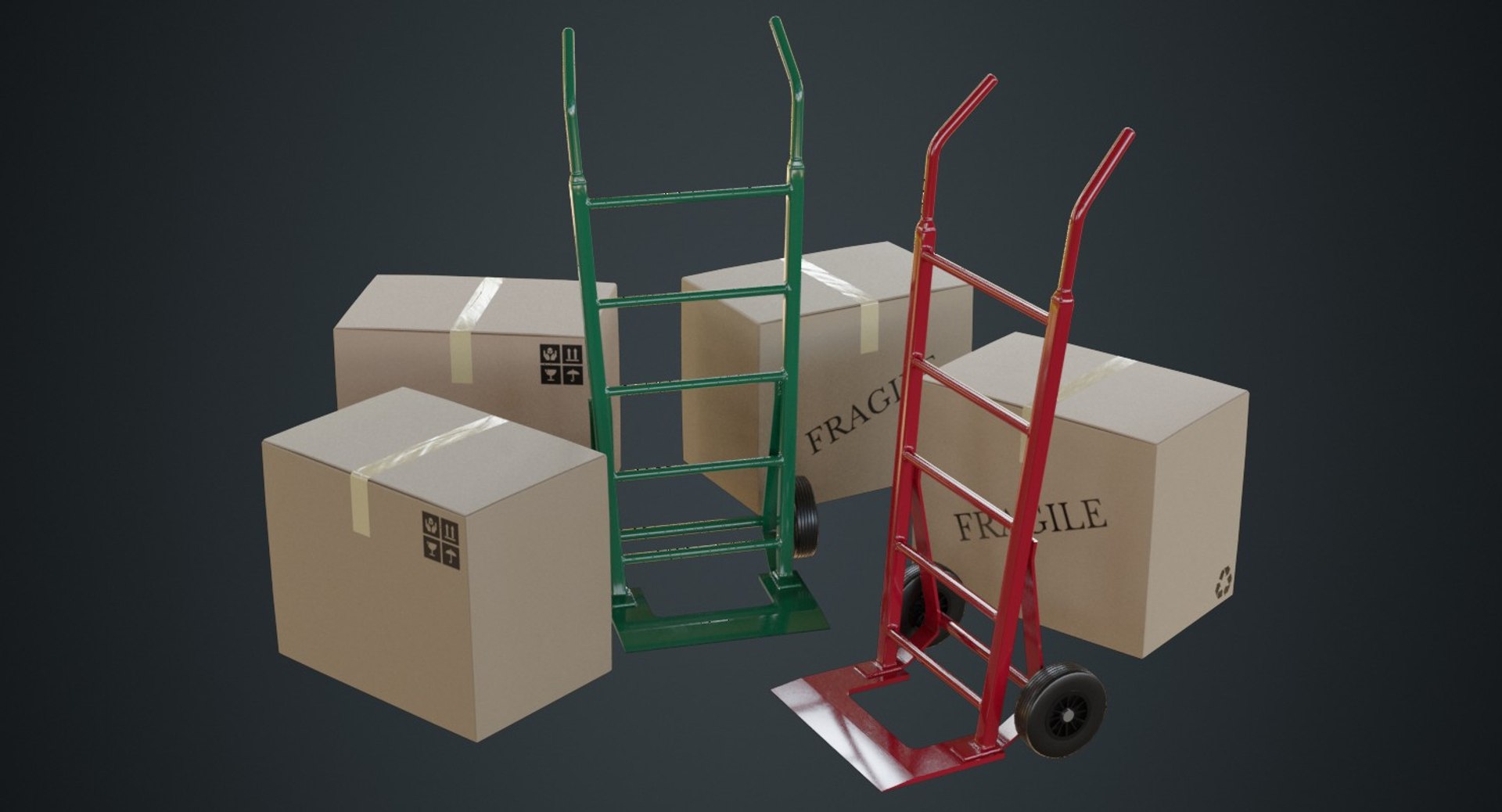 Hand Truck Boxes 1a 3D Model - TurboSquid 1418404