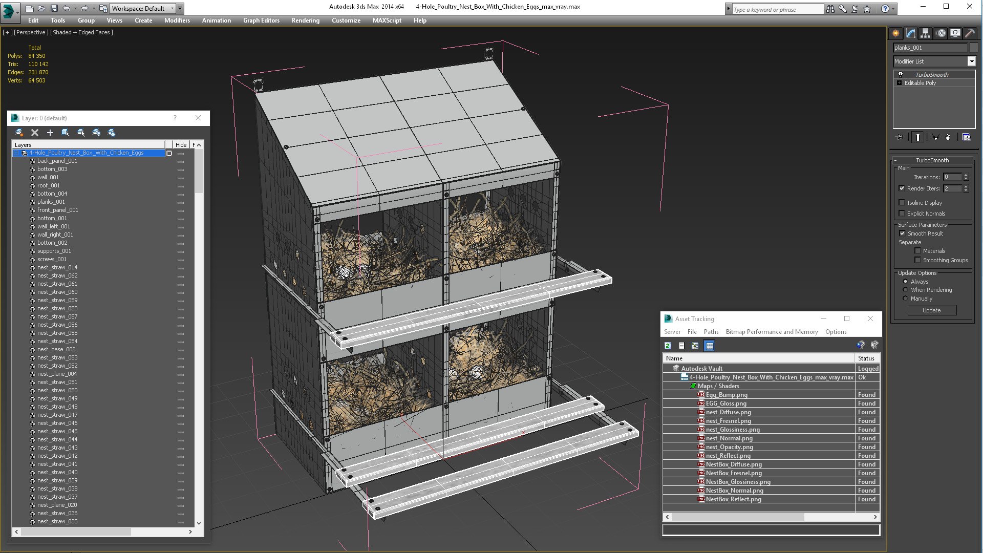 3D 4-Hole Poultry Nest Box With Chicken Eggs Model - TurboSquid 2080423