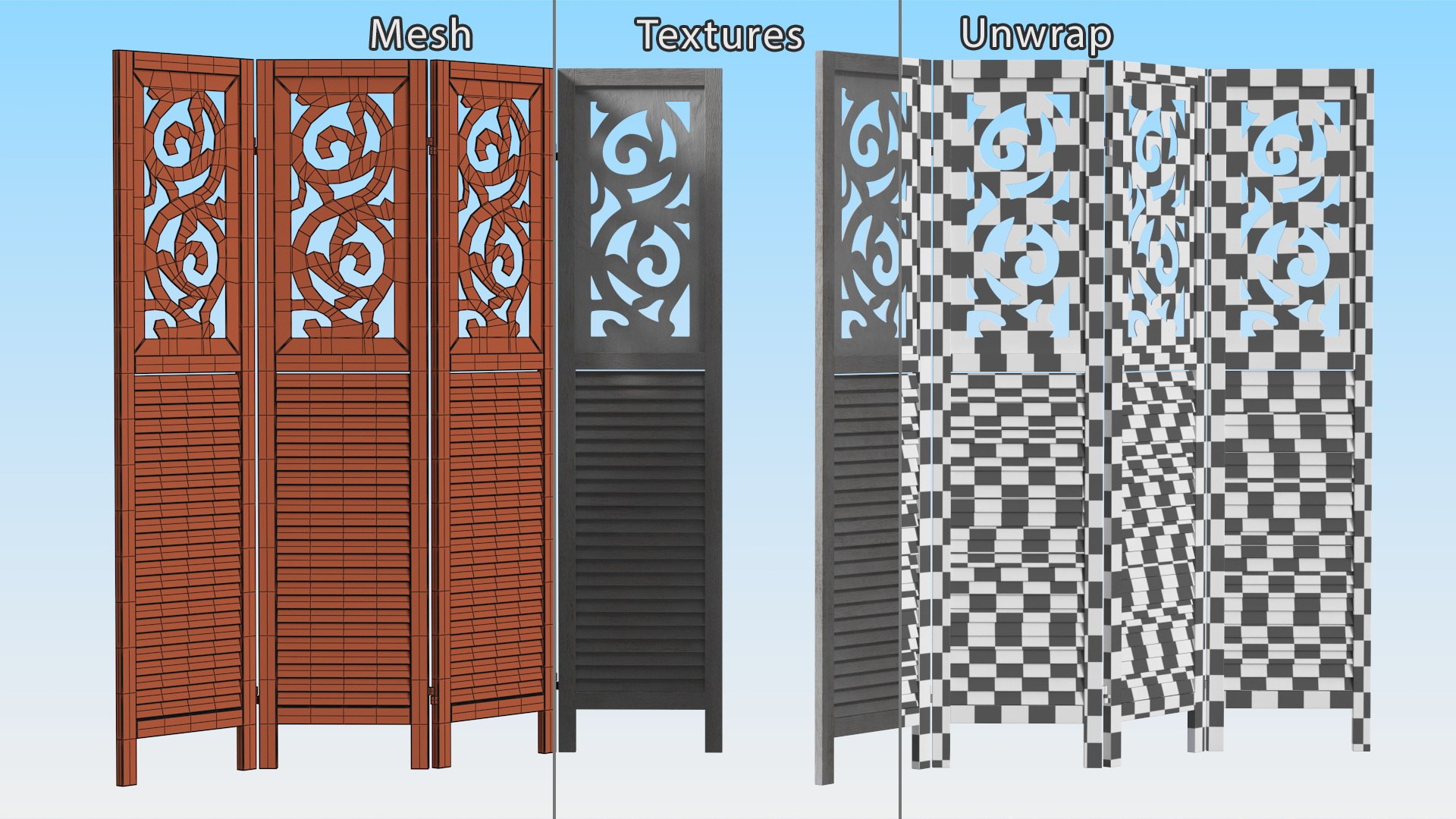 3D Gray Carved Wood Folding Room Divider Model - TurboSquid 2127805