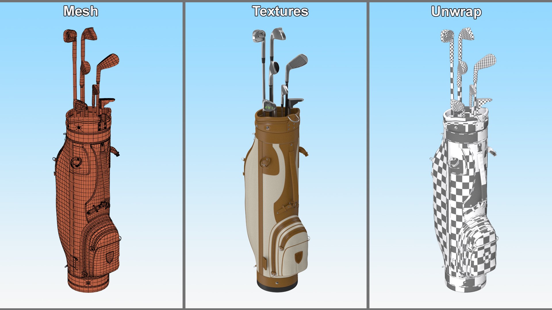 3D Golf Clubs Set With Bag Model - TurboSquid 2236996
