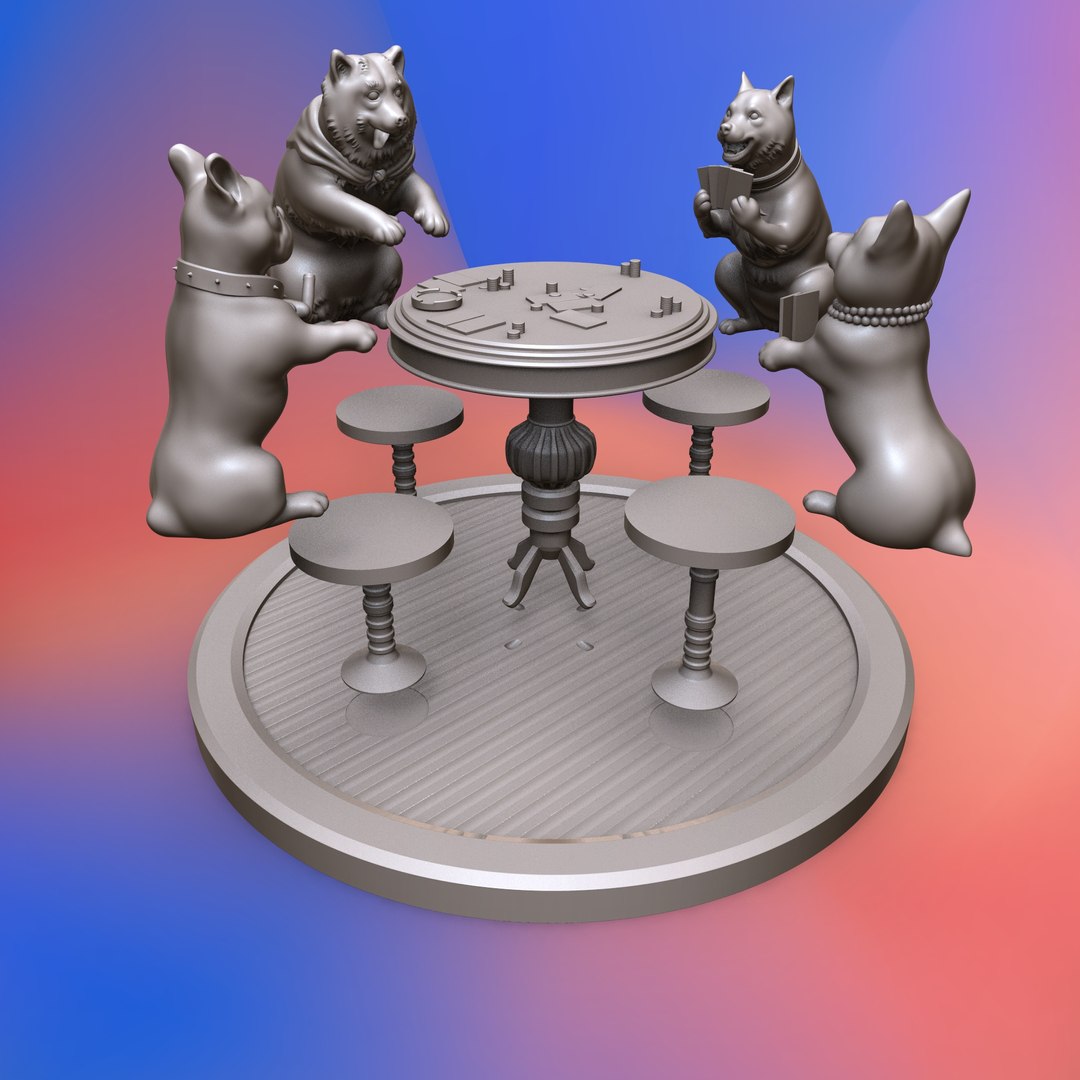Dogs Playing Cards 3D Print Model - TurboSquid 1786586