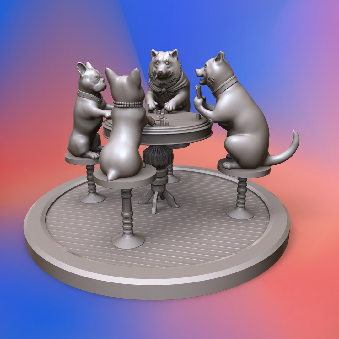 Dogs Playing Cards 3D Print Model - TurboSquid 1786586