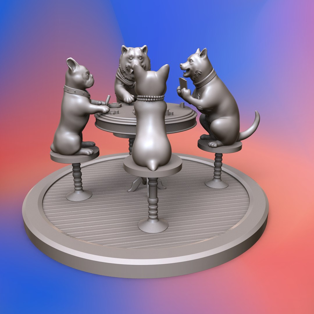 Dogs Playing Cards 3D Print Model - TurboSquid 1786586