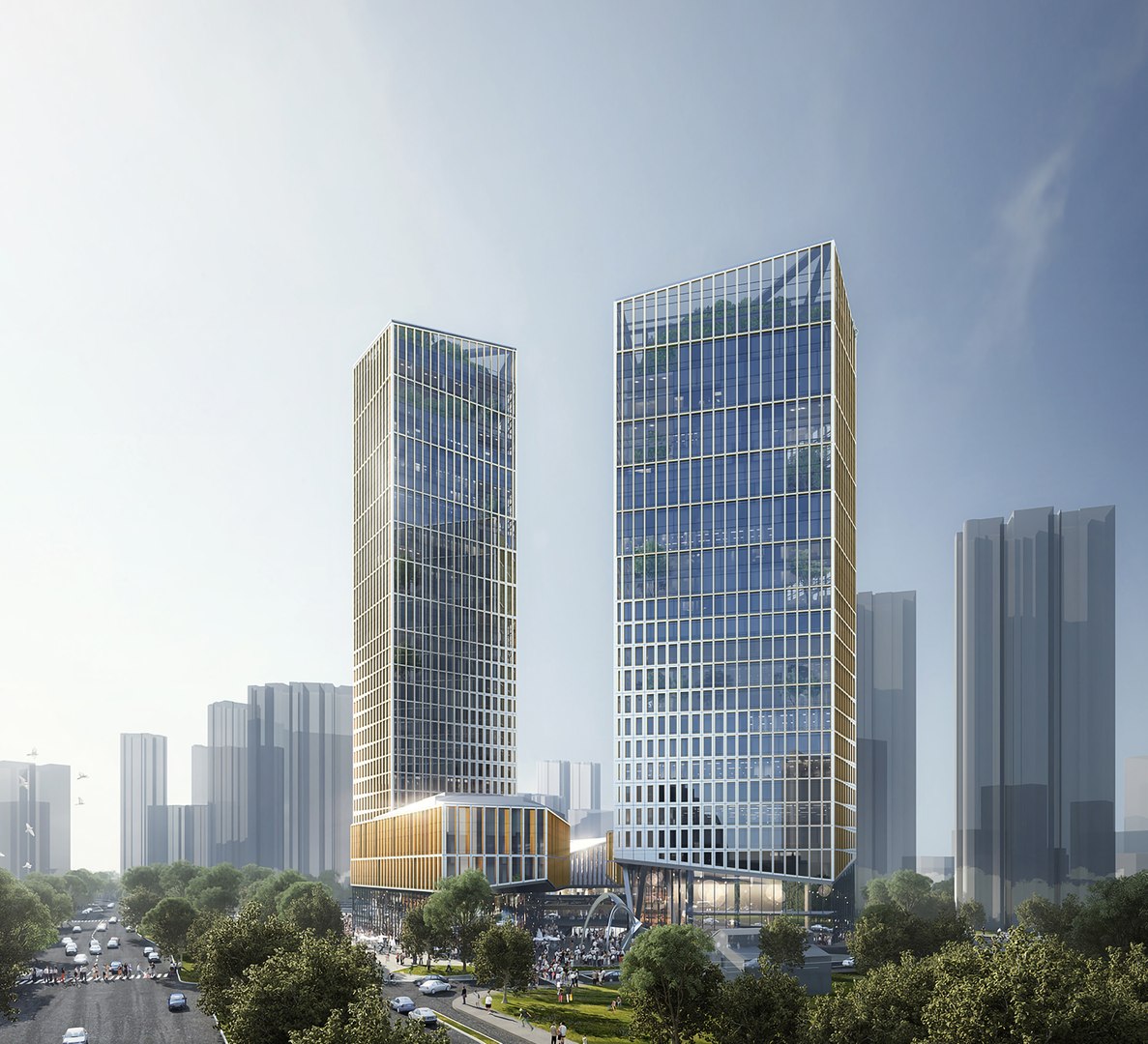 3D Modern Corporate Towers In Urban District Model - TurboSquid 2490983