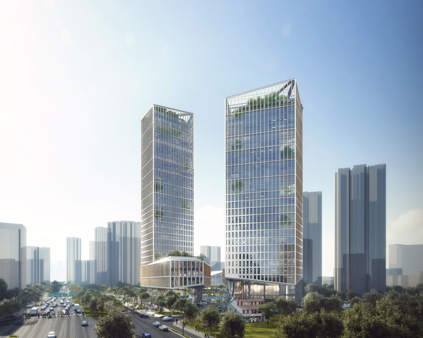 3D Modern Corporate Towers In Urban District Model - TurboSquid 2490983