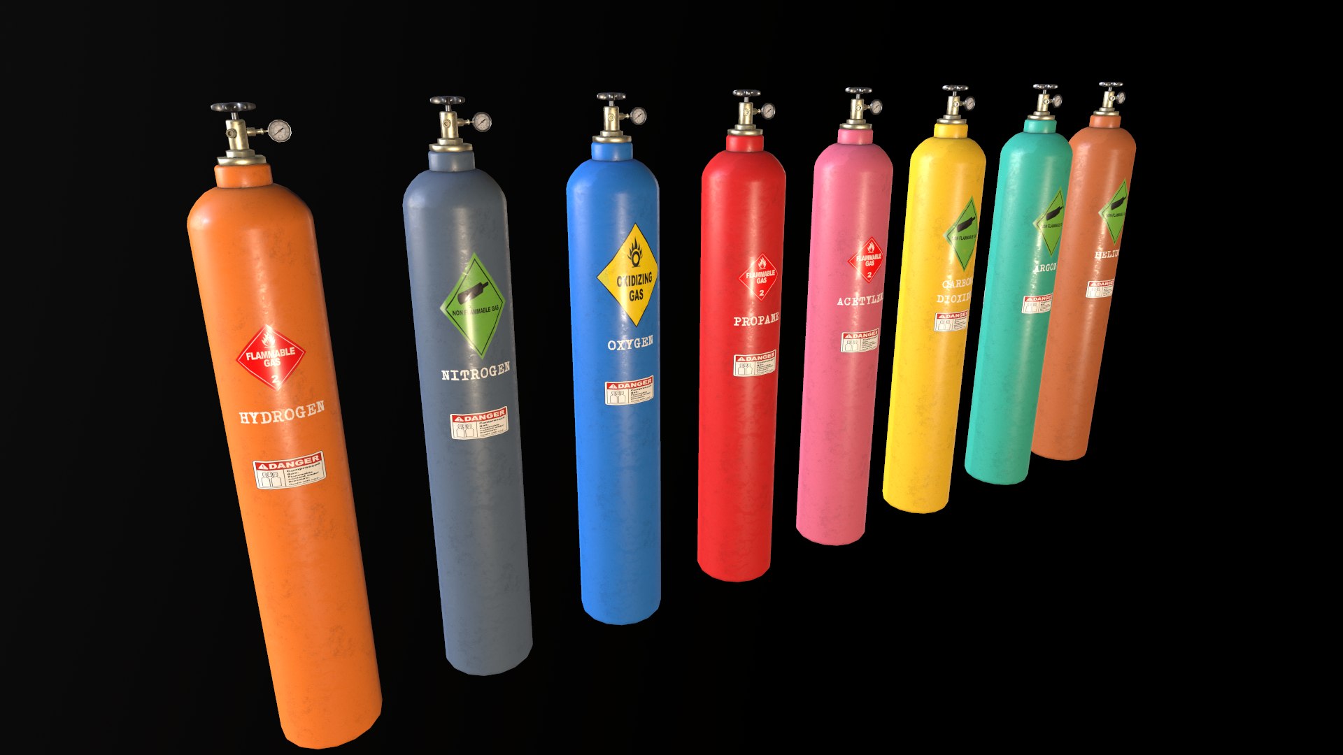 8-types Of Industrial Gas Cylinders 3D Model - TurboSquid 1744782