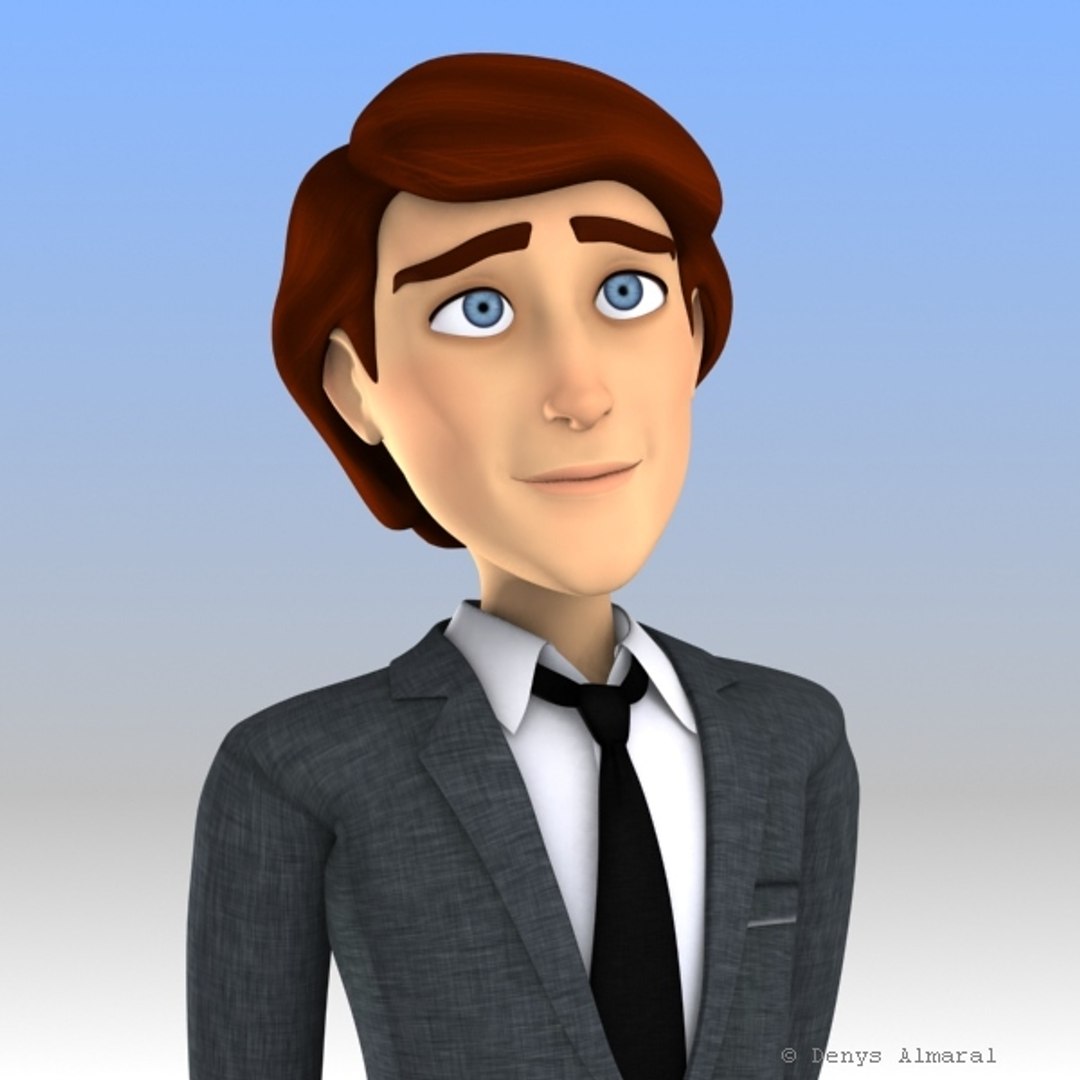 3d model of rigged cartoon business man