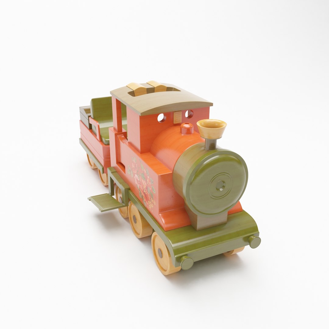 3d Colorful Wood Locomotive Toy Model