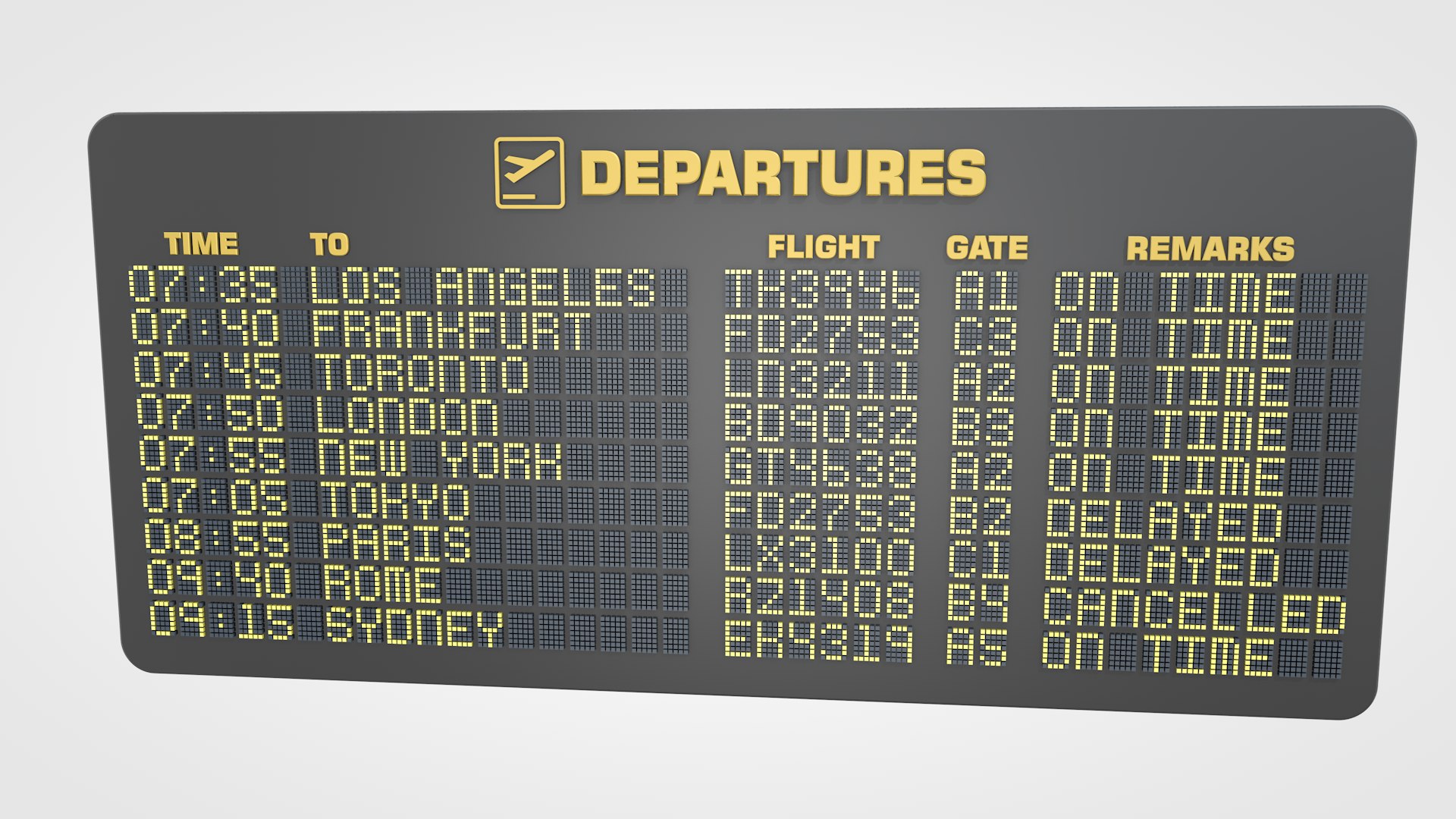 Departure Information Board 3D Model - TurboSquid 1317850