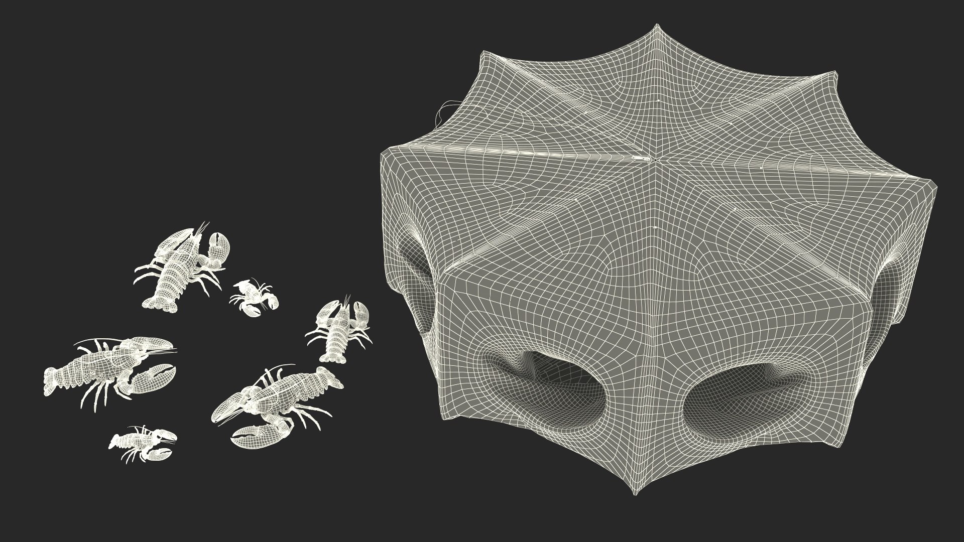 Hexagonal Lobster Net Trap And Live Lobsters Model - TurboSquid 2386656