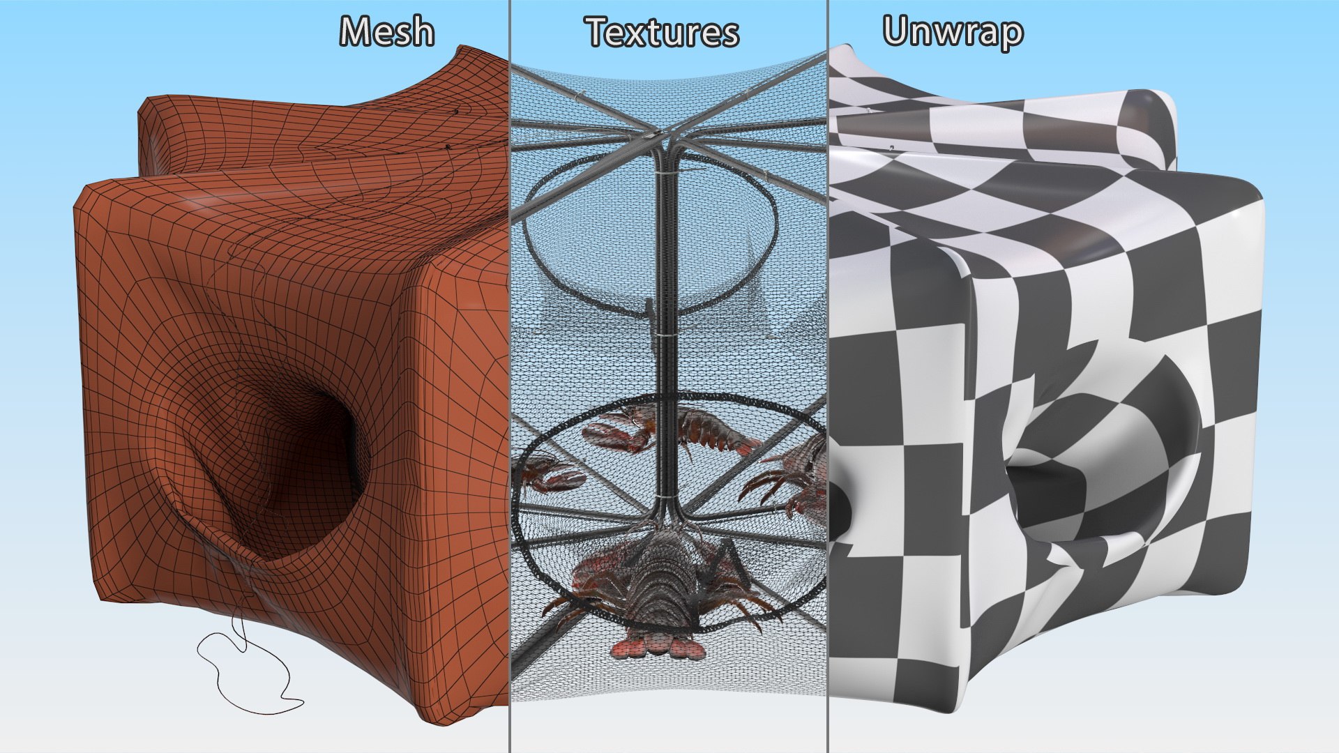 Hexagonal Lobster Net Trap And Live Lobsters Model - TurboSquid 2386656