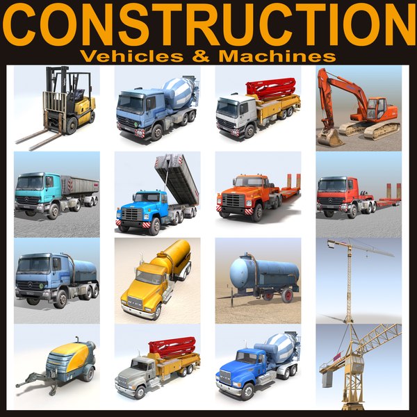 3d construction vehicles pack model