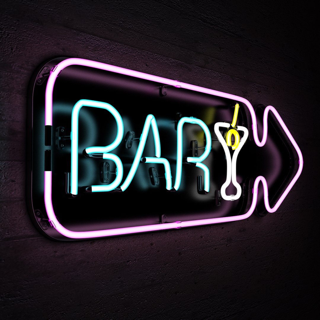 3d Neon Lights Bar Sign Model