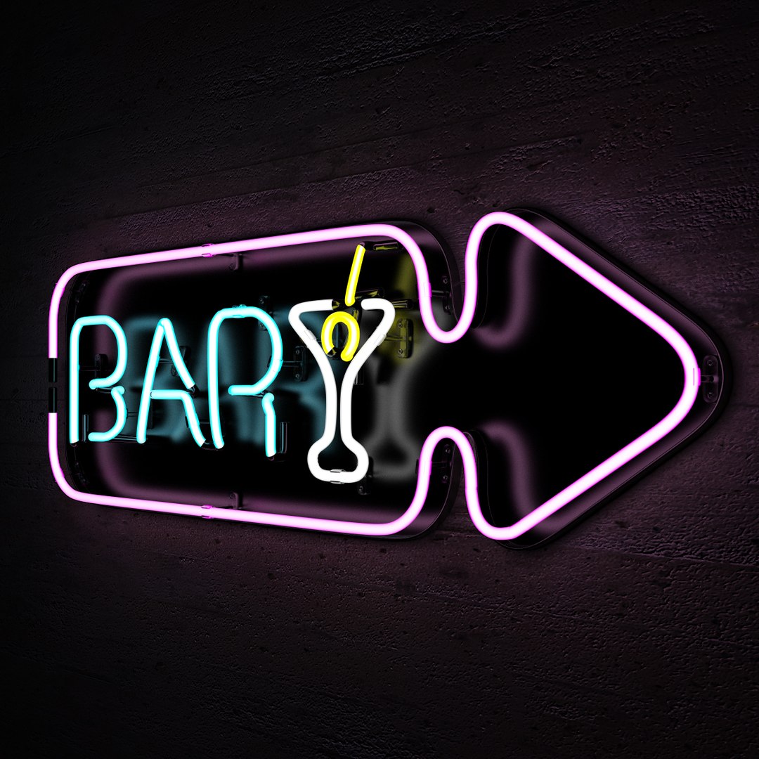 3d Neon Lights Bar Sign Model