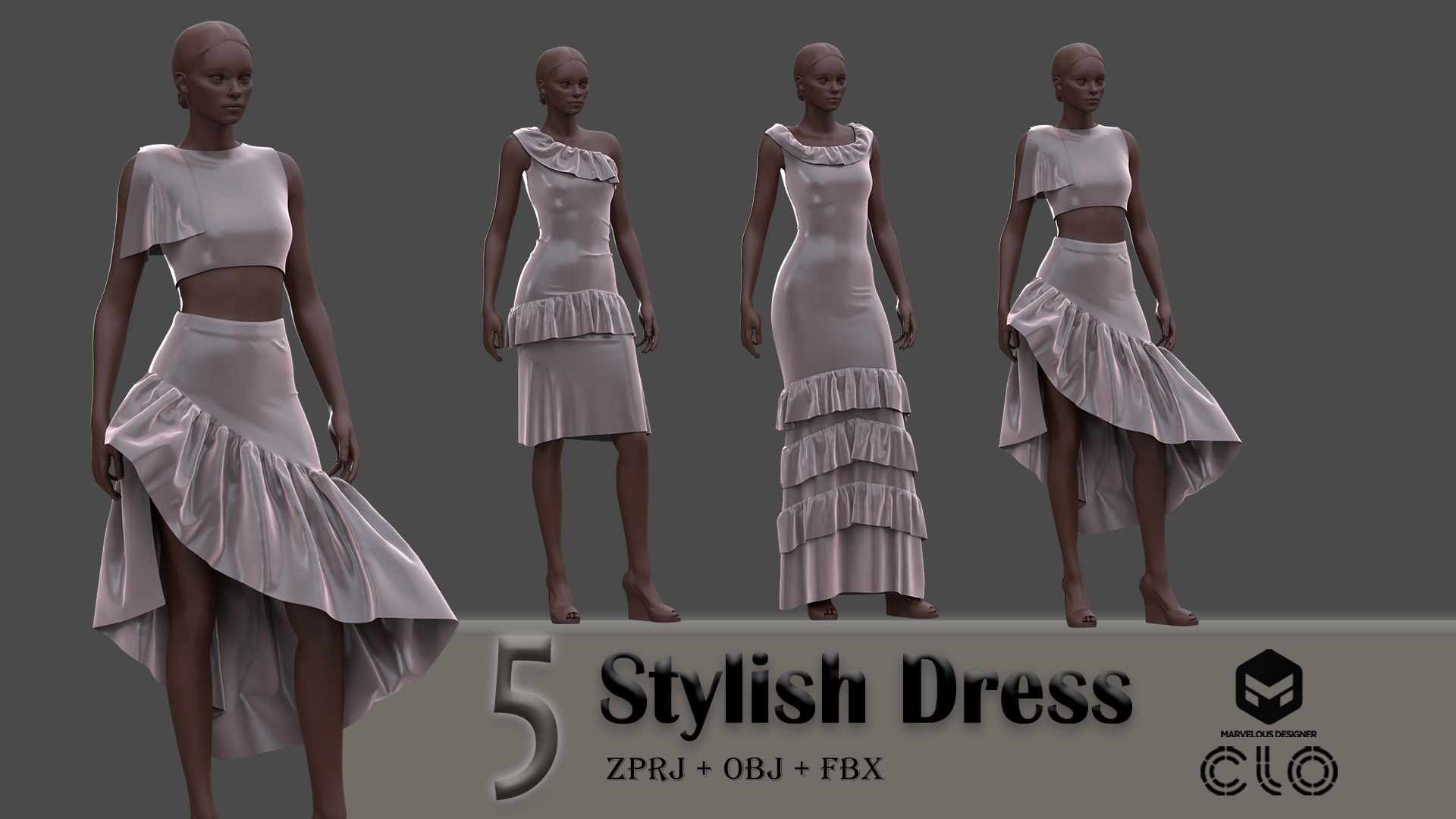3D 5 Stylish Dress - TurboSquid 2078227
