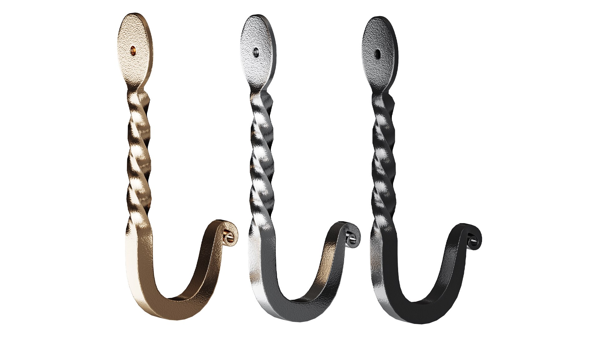 3D Wrought Iron Twisted Hooks Wall Mount Hanger Hooks - TurboSquid 2383944