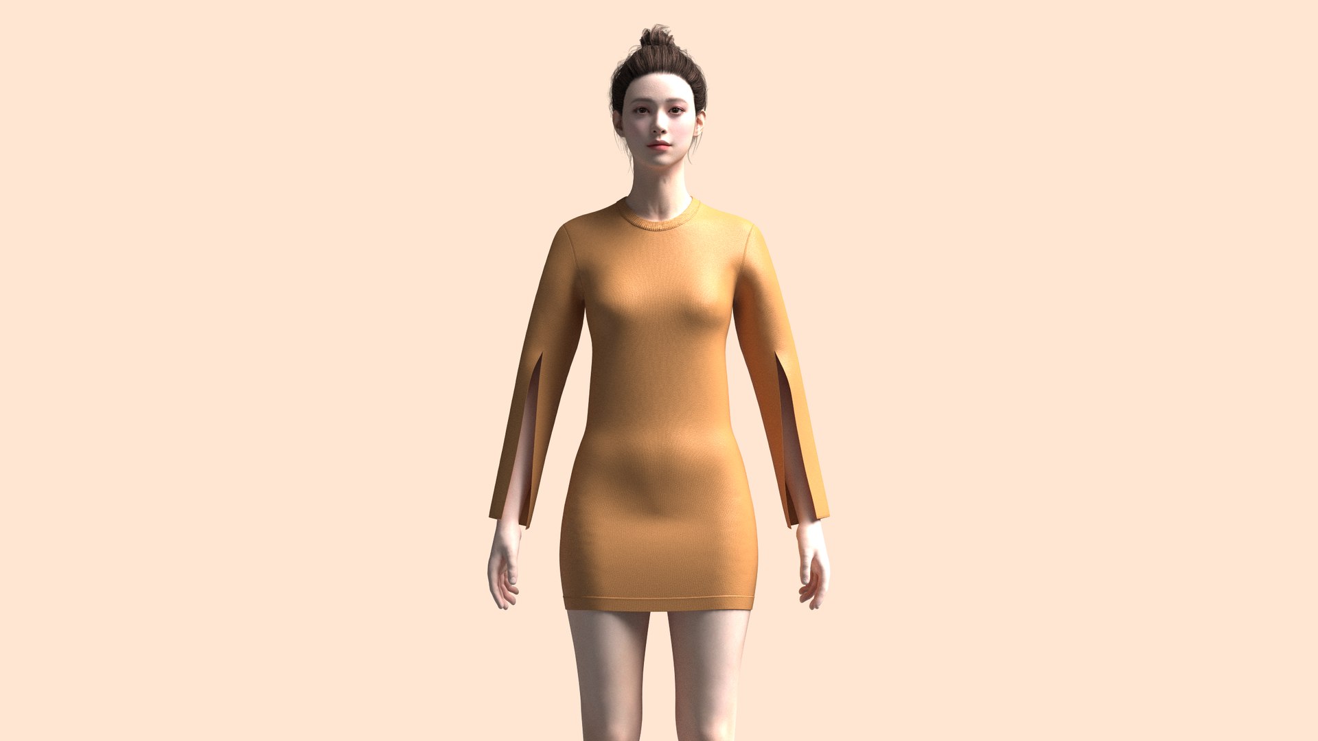 3D Girls Cut Sleeve Dress - TurboSquid 2208453