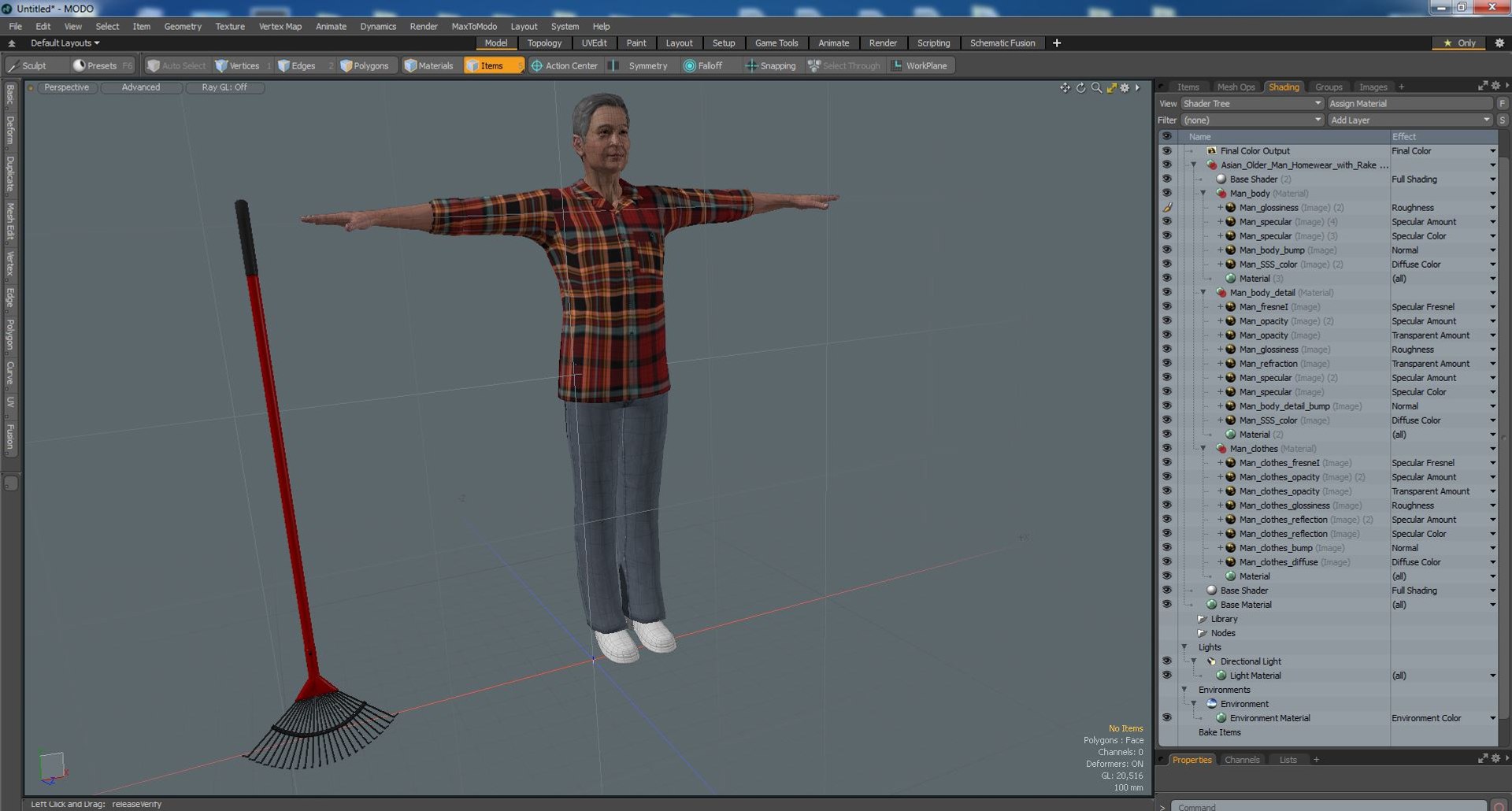 3D Asian Older Man Homewear With Rake T-Pose - TurboSquid 2122452