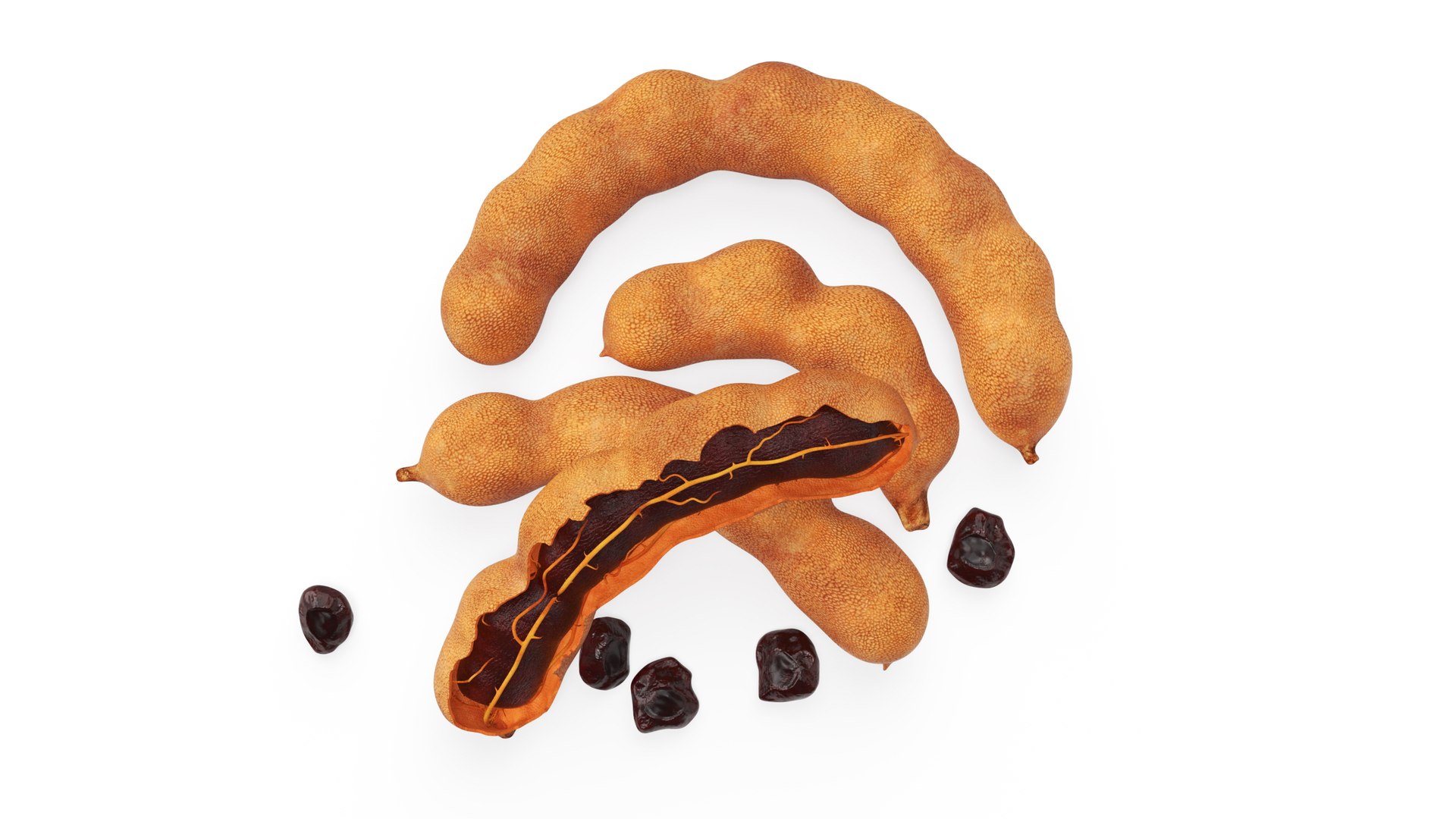 3D Tamarind Fruits Whole And Opened - TurboSquid 2120477