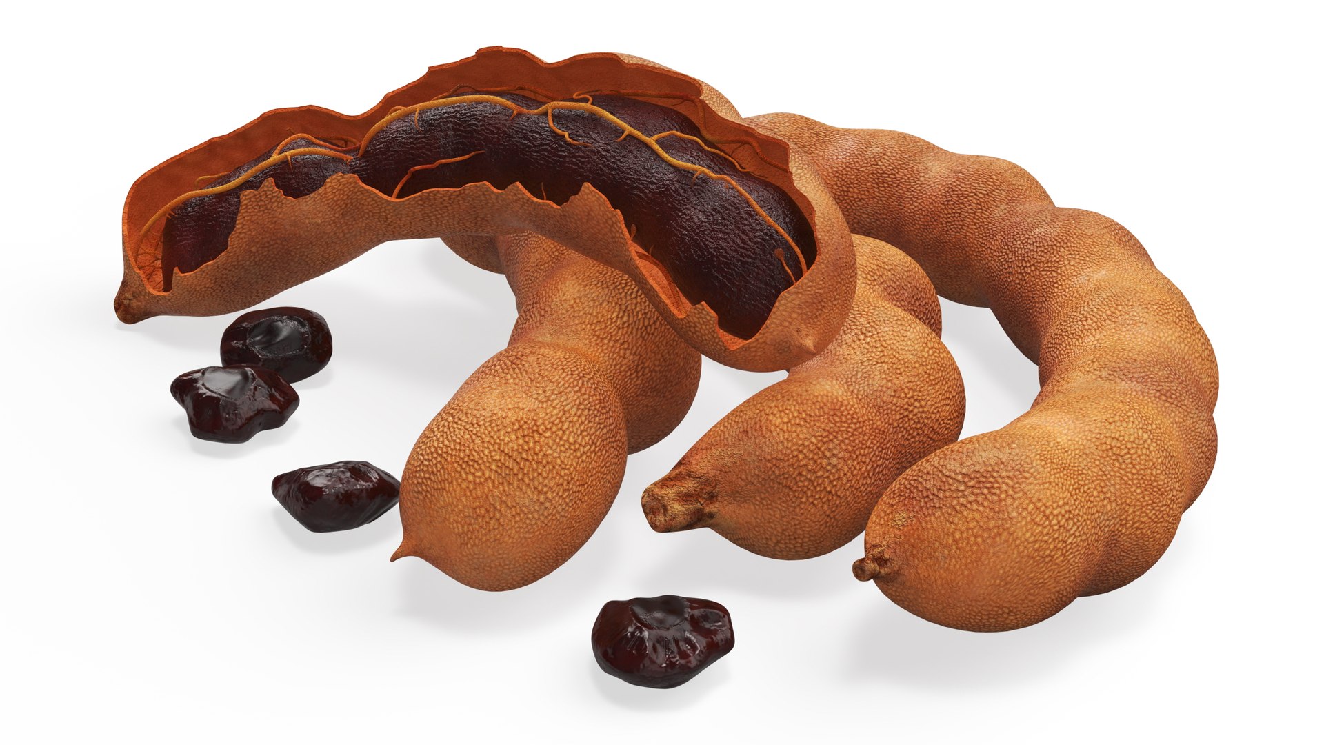 3D Tamarind Fruits Whole And Opened - TurboSquid 2120477