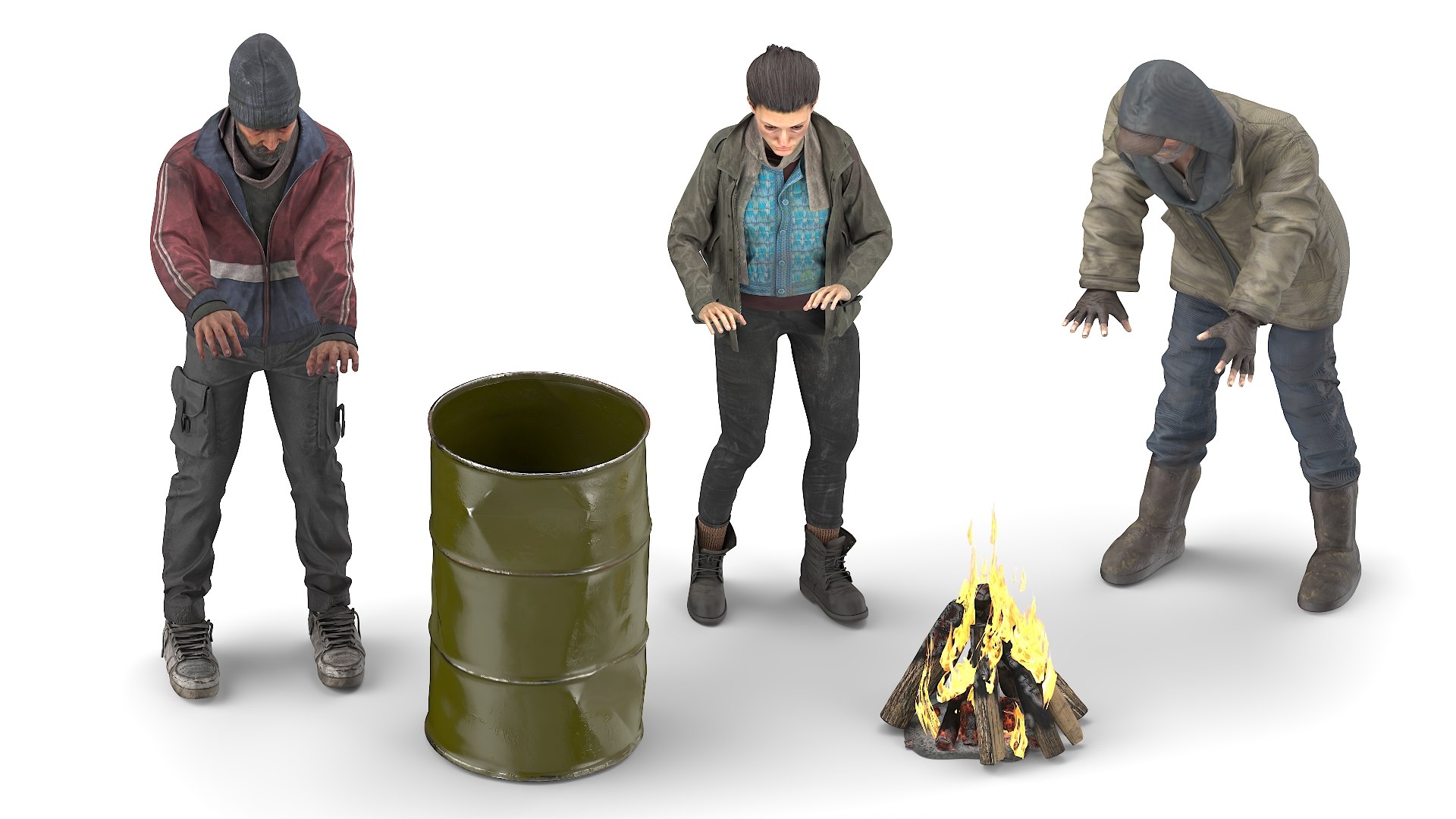 Homeless People Around Barrel Fire 3D Model - TurboSquid 2329762