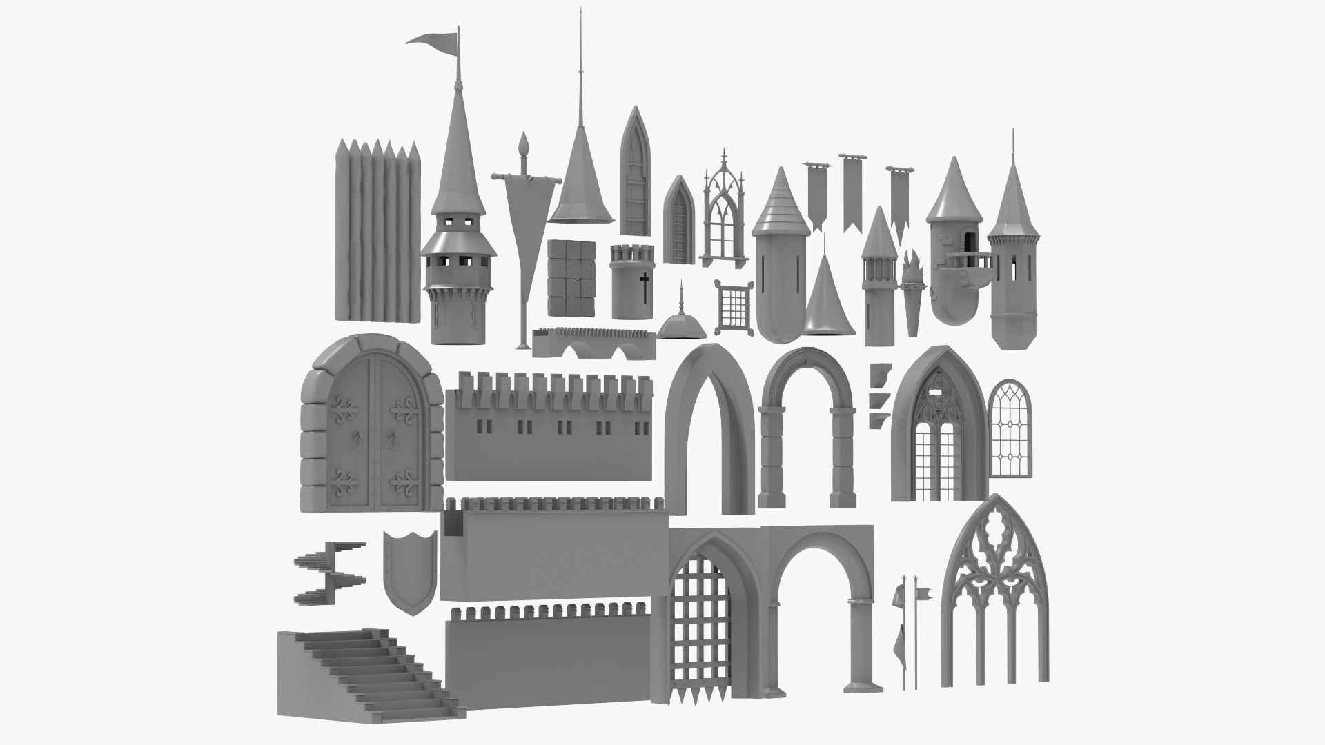 Castle Cartoon Kit 3D model - TurboSquid 2114877