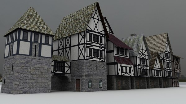 3d model medieval town houses