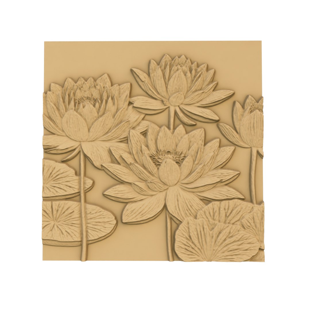 Modern Lotus Panel Wall Decor Set Wall Relief Mural CNC 143 3D Model ...