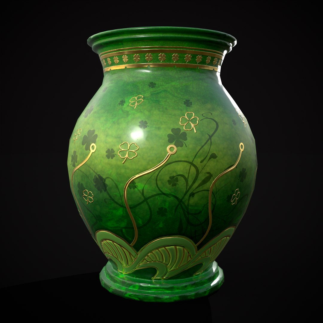 3D Model Carved Painted Green Pot - TurboSquid 2203453
