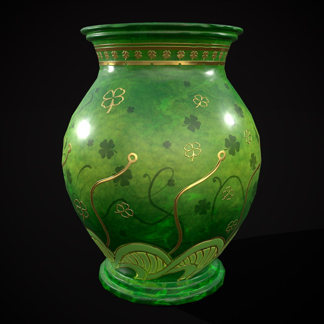 3D Model Carved Painted Green Pot - TurboSquid 2203453