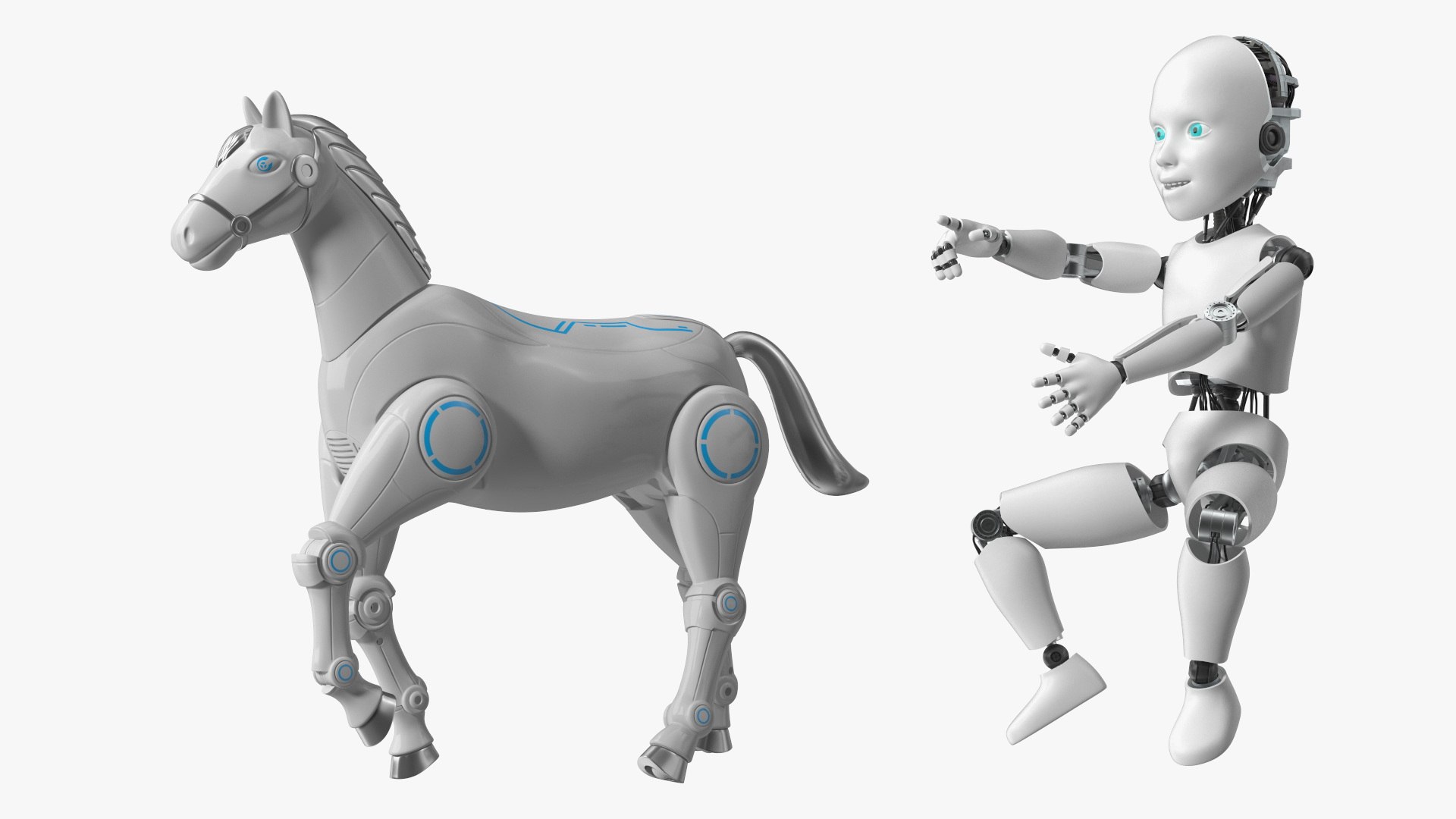 Humanoid Cyborg Child Riding Robotic Horse 3D Model - TurboSquid 2386679
