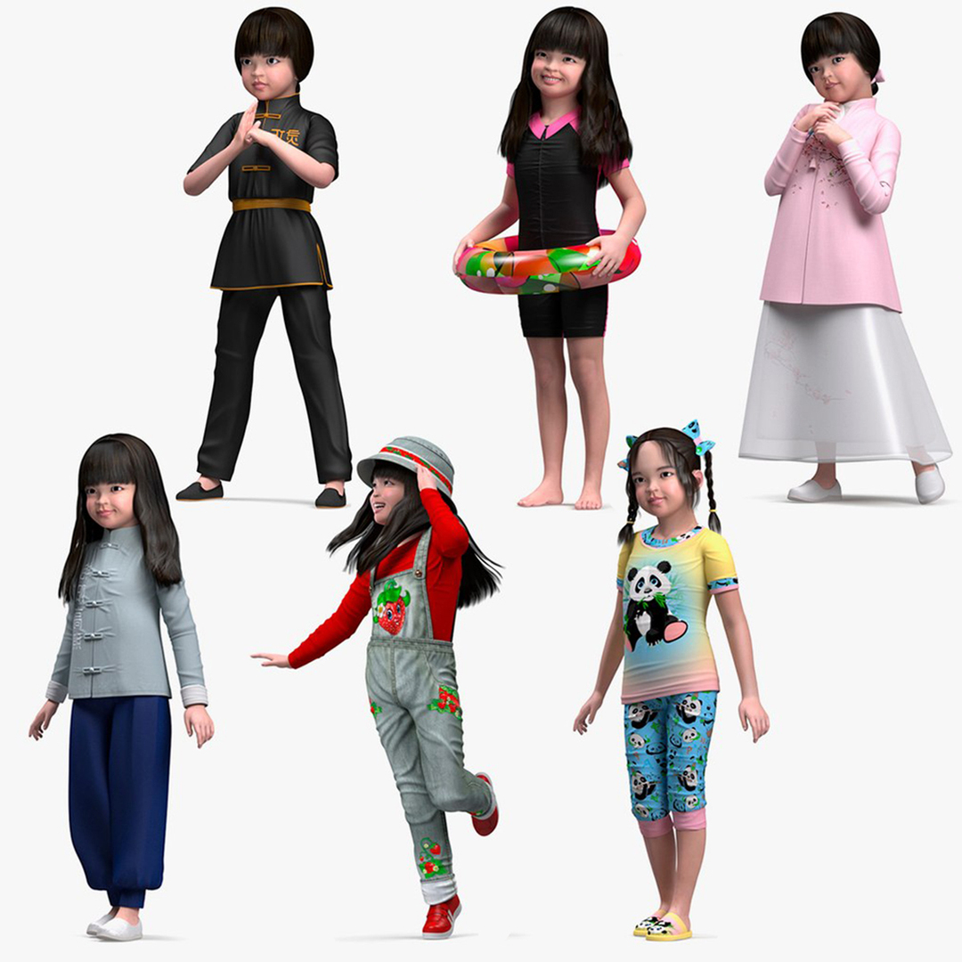 modelo 3d Colección Asian Girl Childs 4 preparada para Cinema 4D ...