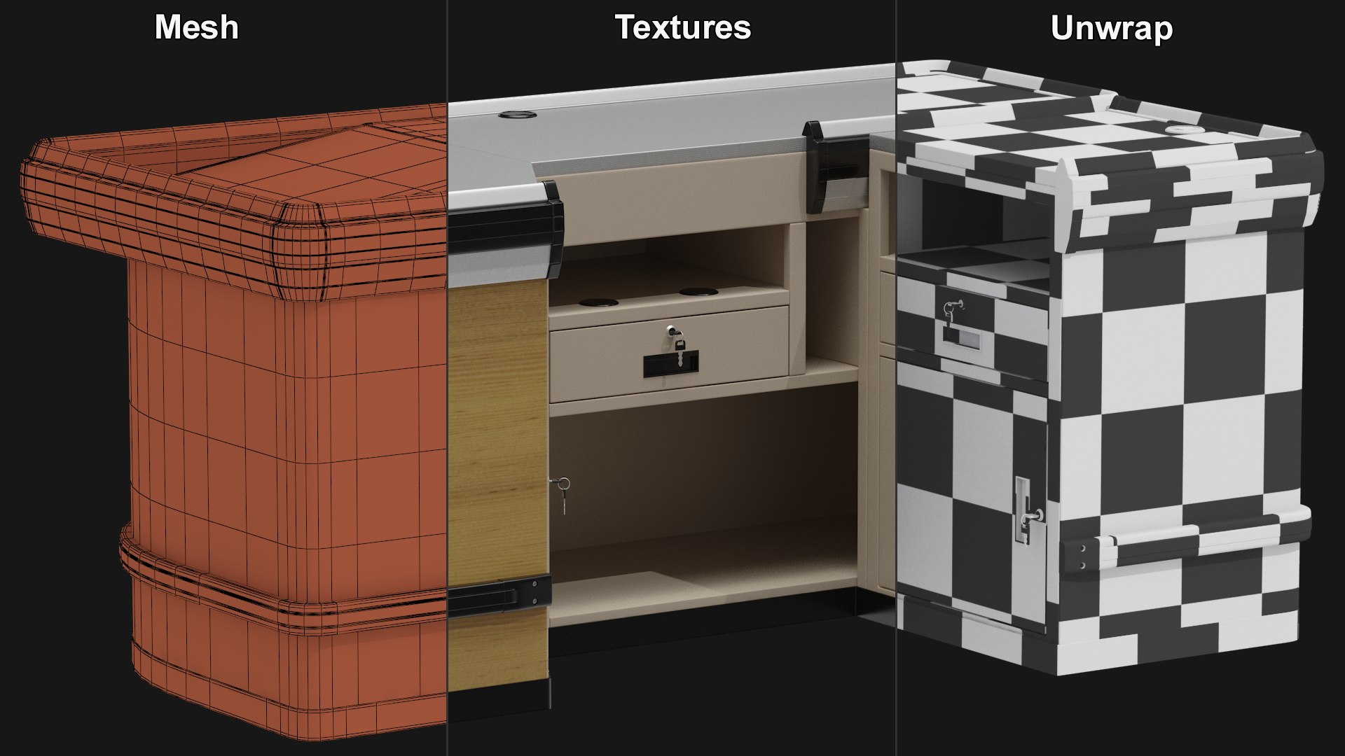3D Model Supermarket Cashier Counter Wooden Light - TurboSquid 2073862
