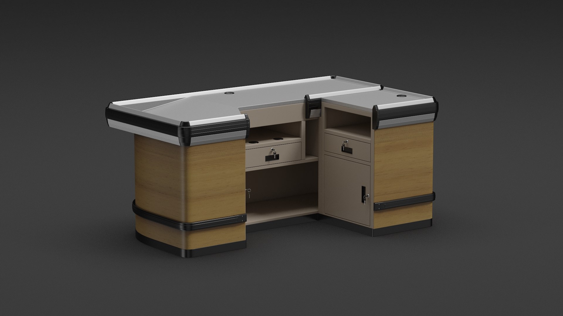 3D Model Supermarket Cashier Counter Wooden Light - TurboSquid 2073862