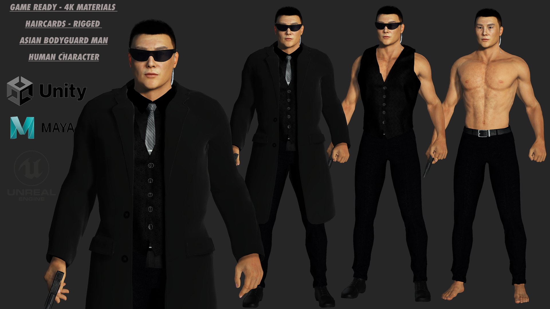 3D REALISTIC HUMAN RIGGED CHARACTER - ASIAN BODYGUARD MAN 3D Model ...