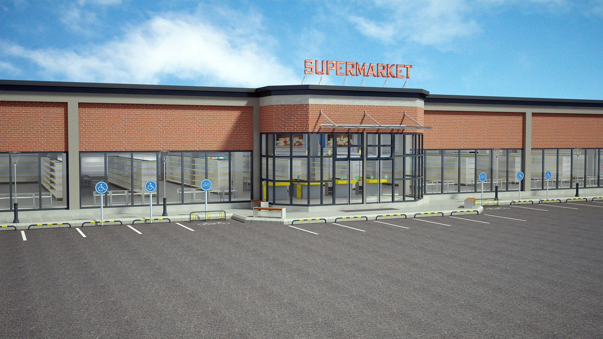 Supermarket Building Full Model - TurboSquid 1970210