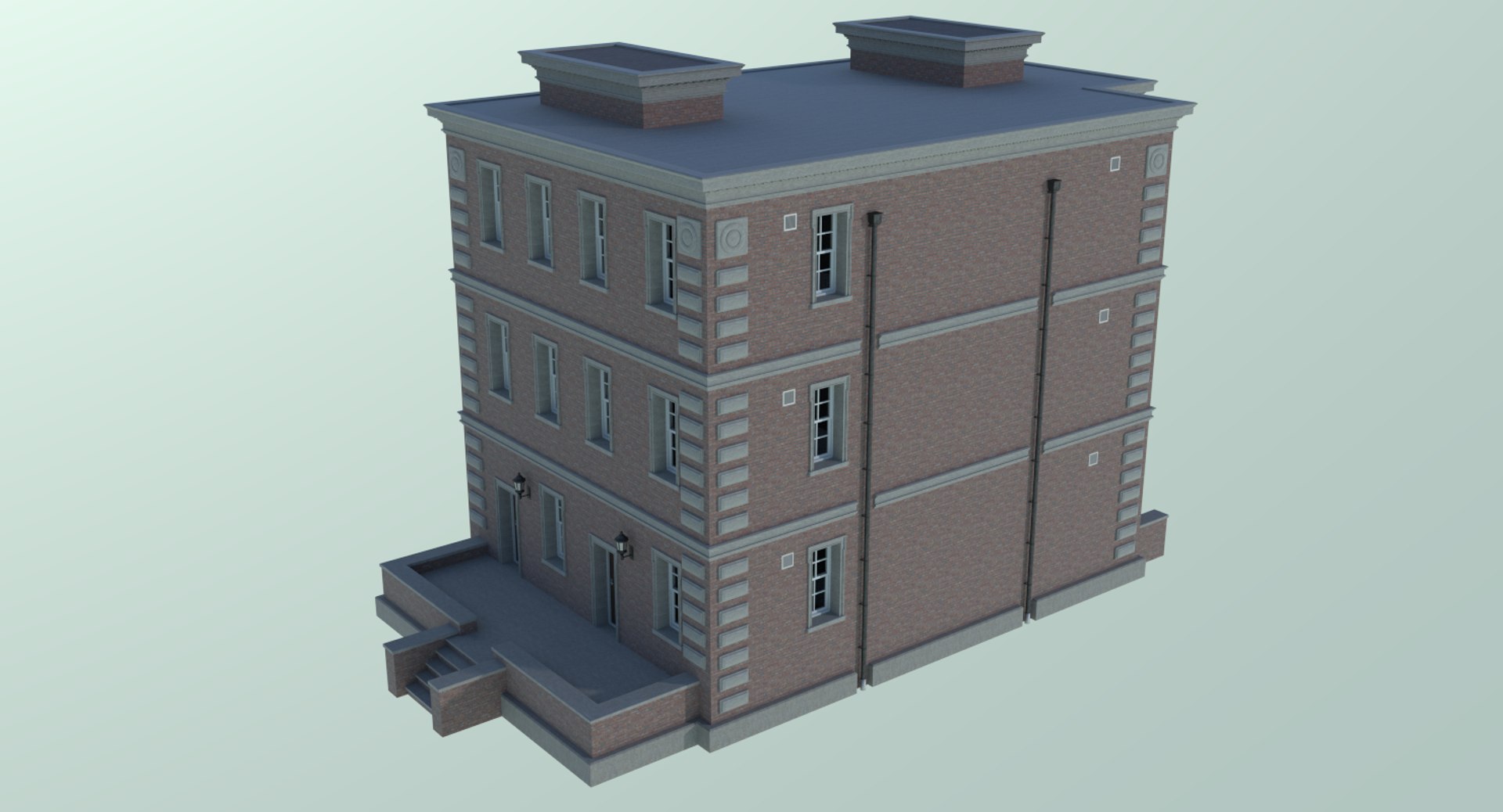 Brick Apartment Building Interior Exterior 3d Obj