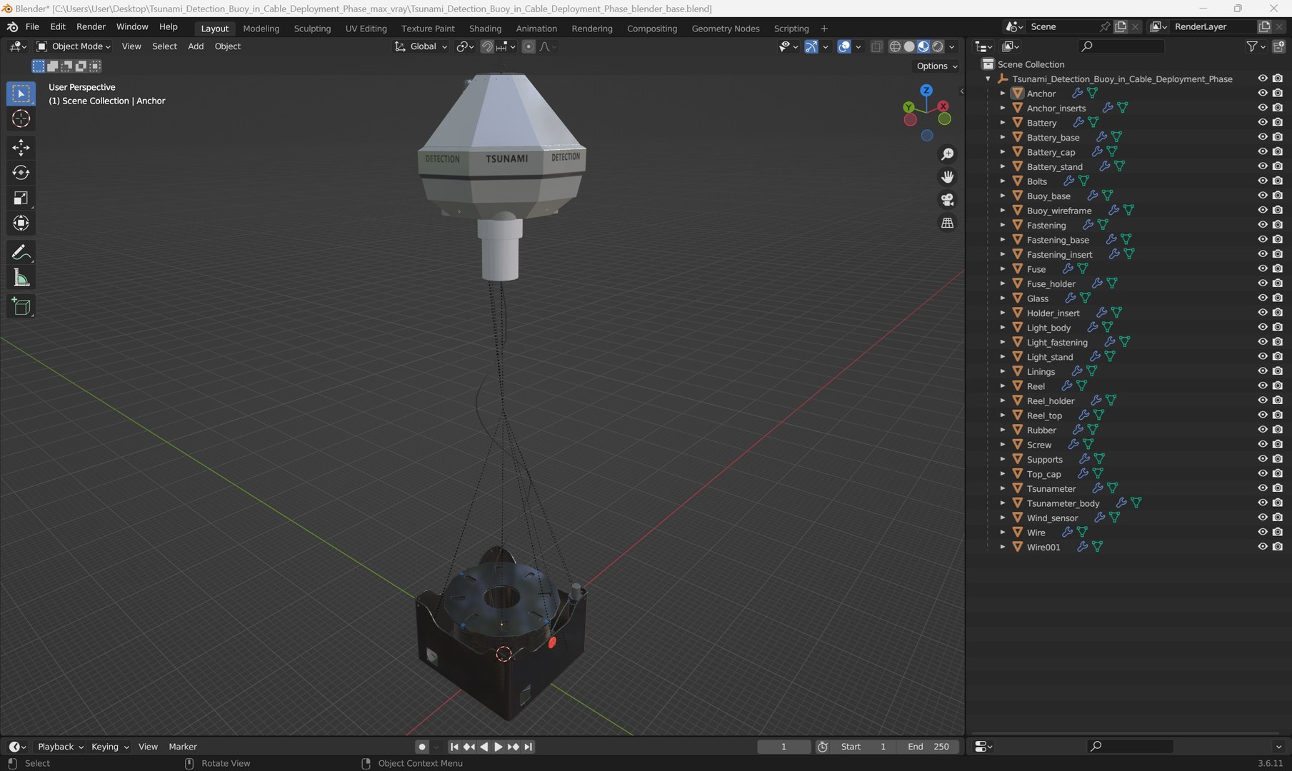 Tsunami Detection Buoy In Cable Deployment Phase 3d Model Turbosquid 2413155