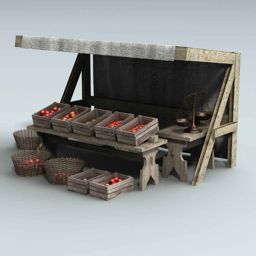 medieval fantasy marketstall version 3d lwo
