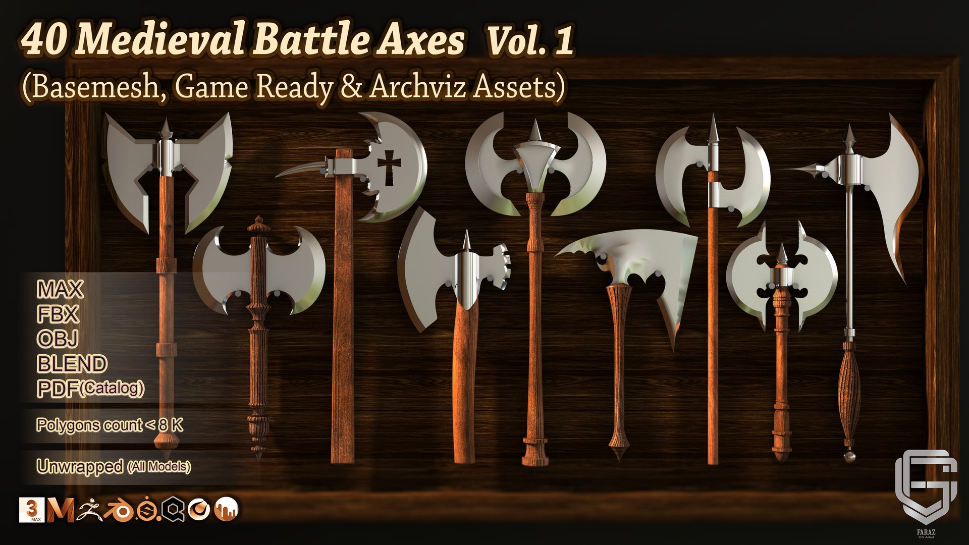3D 40 Medieval Battle Axes Vol 1 Basemesh Game Ready Archviz Assets - TurboSquid 2441630