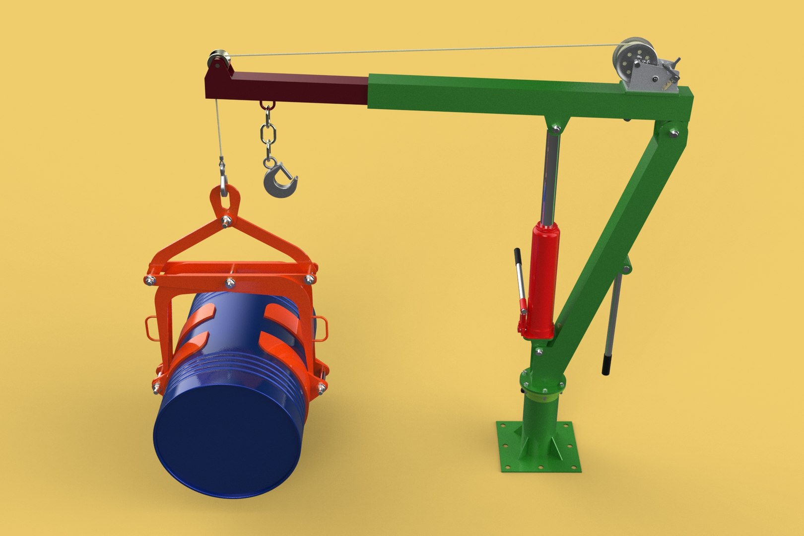 HAND WINCH CRANE HOIST DRUM BARREL LIFTER LIFTING CLAMP GRAB JIB 3D ...