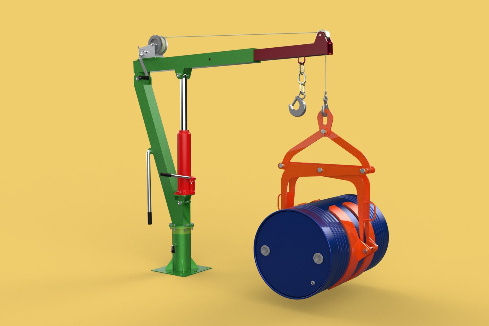 HAND WINCH CRANE HOIST DRUM BARREL LIFTER LIFTING CLAMP GRAB JIB 3D ...
