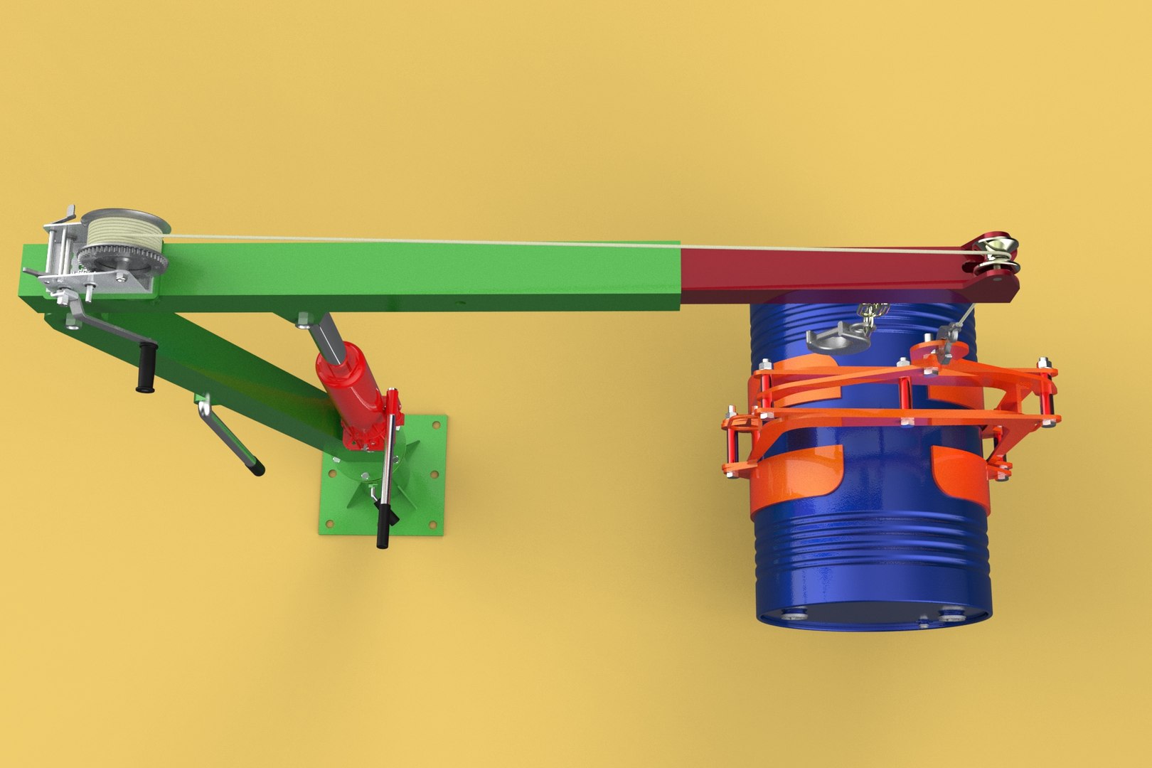 HAND WINCH CRANE HOIST DRUM BARREL LIFTER LIFTING CLAMP GRAB JIB 3D ...