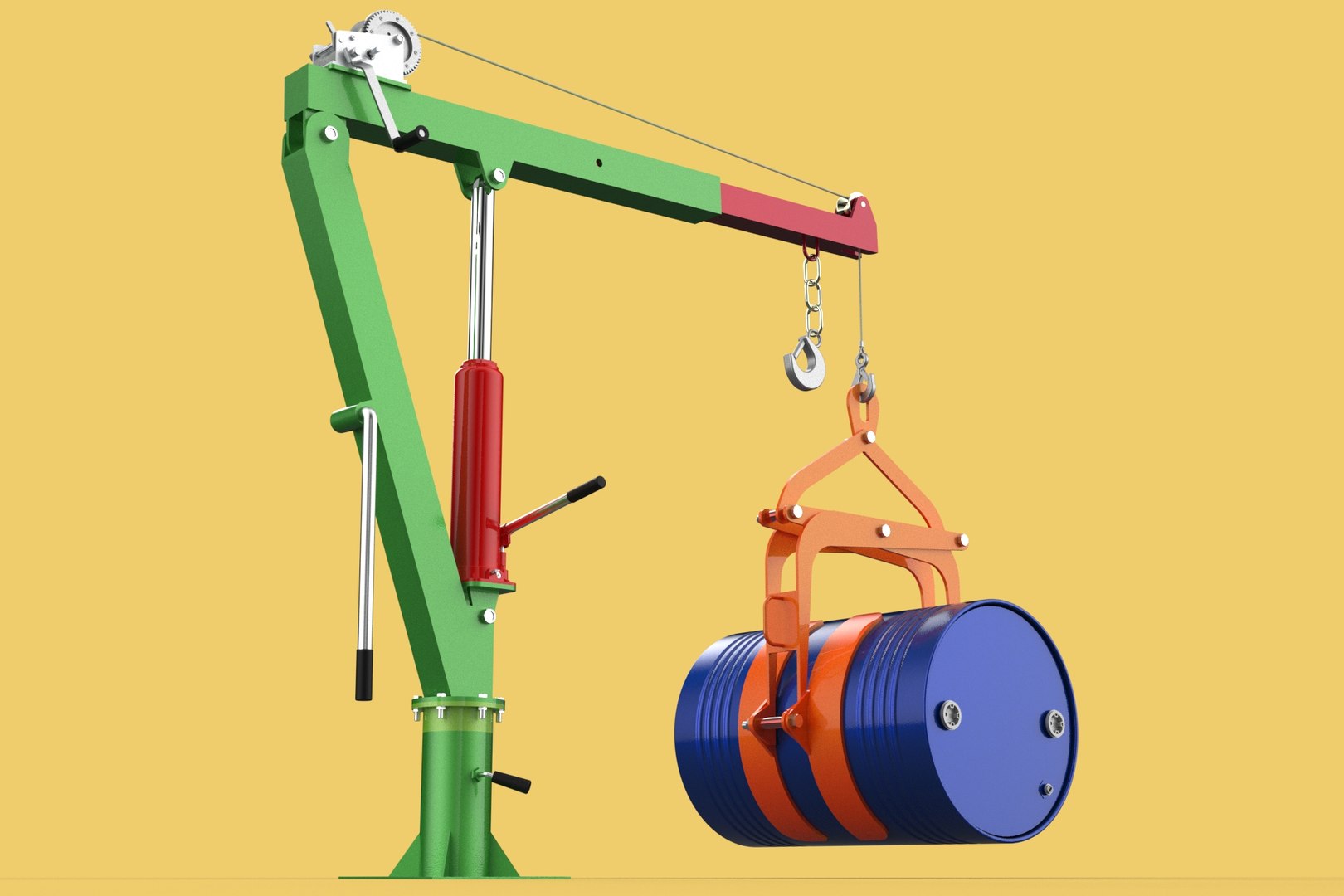 HAND WINCH CRANE HOIST DRUM BARREL LIFTER LIFTING CLAMP GRAB JIB 3D ...
