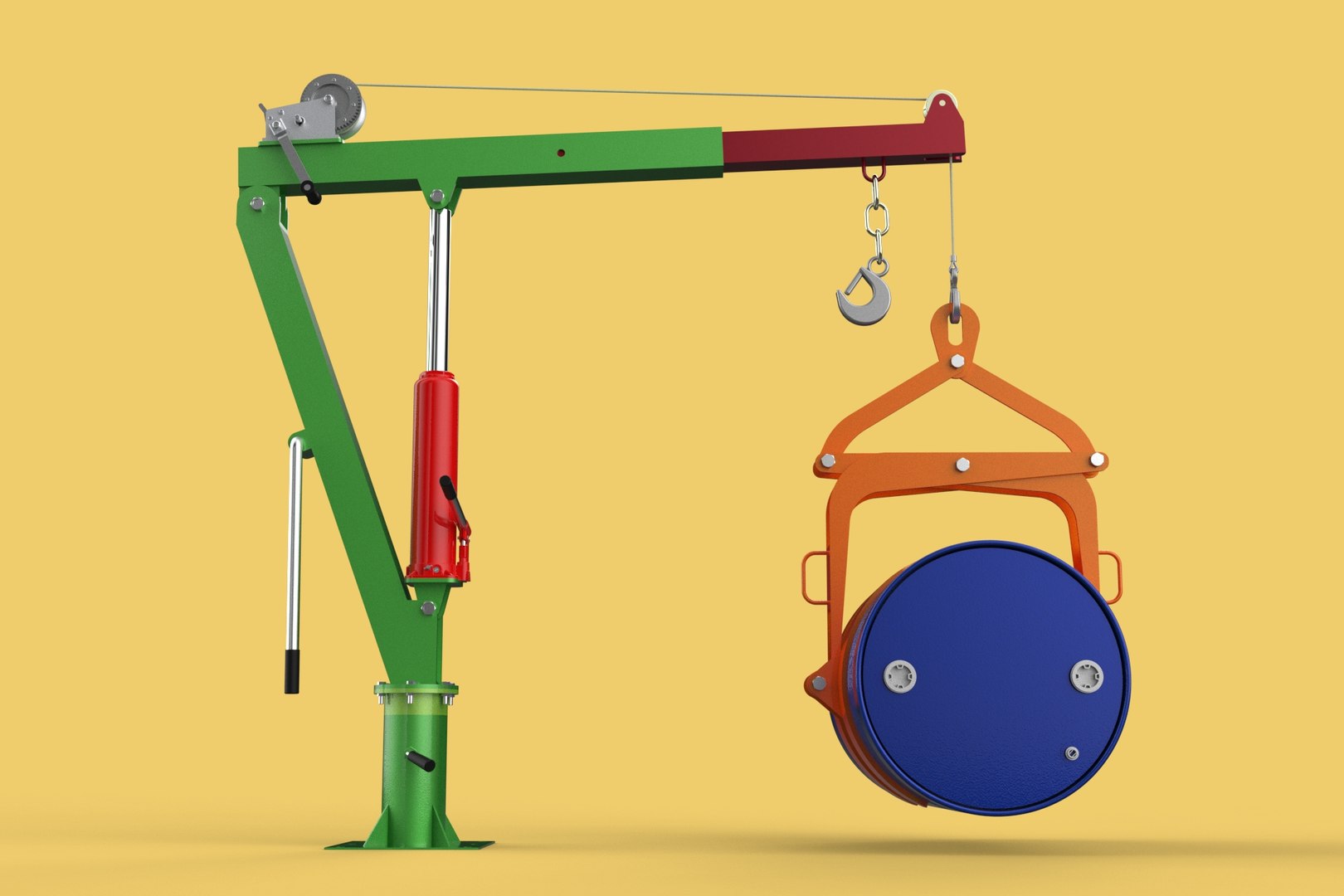 HAND WINCH CRANE HOIST DRUM BARREL LIFTER LIFTING CLAMP GRAB JIB 3D ...