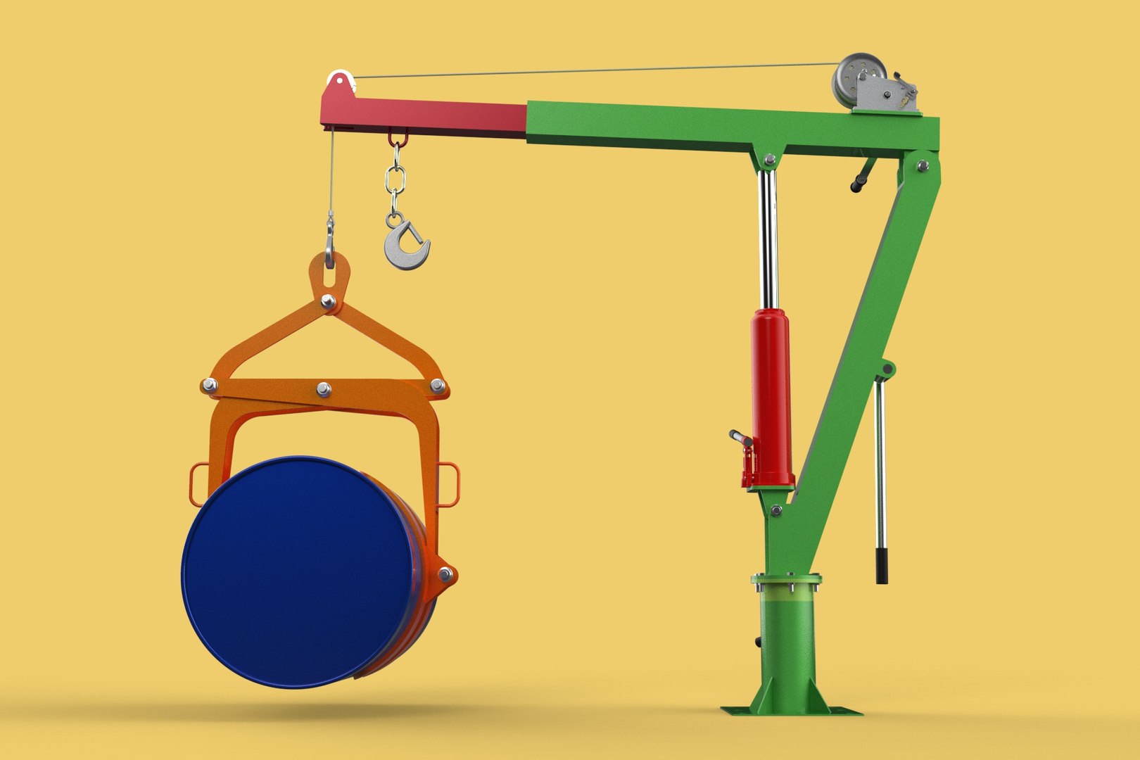 HAND WINCH CRANE HOIST DRUM BARREL LIFTER LIFTING CLAMP GRAB JIB 3D ...